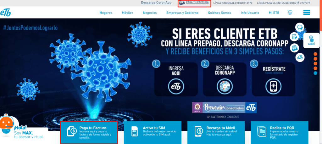 Necesito imprimir la factura de la ETB